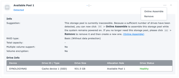 Use NVME SSD as storage volume instead of cache in DS920+